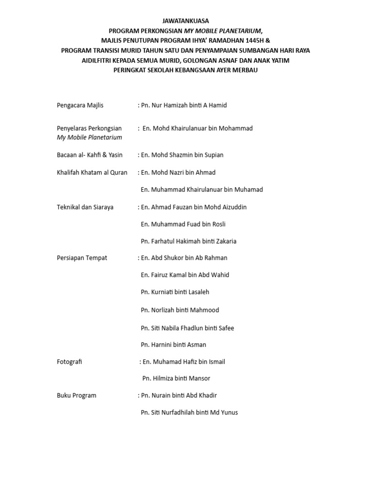 Ajk Program Penutup Dan Khatam Al Quran | PDF