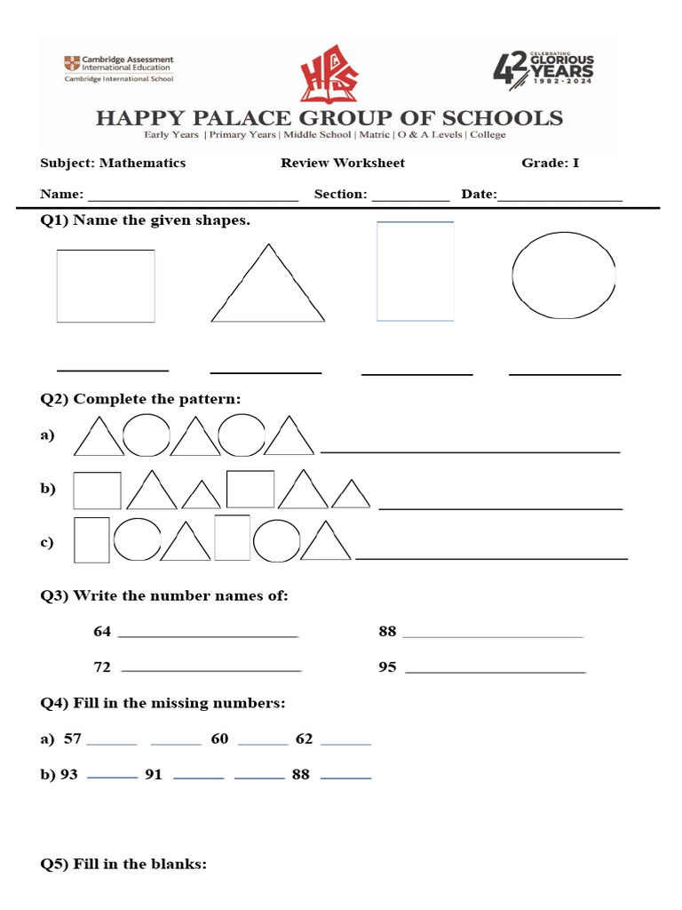 X 1 Maths Review Worksheet | PDF