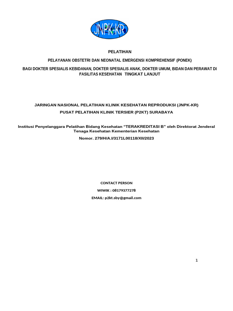Kerangka Acuan Ponek 2025 P2KT Sby | PDF