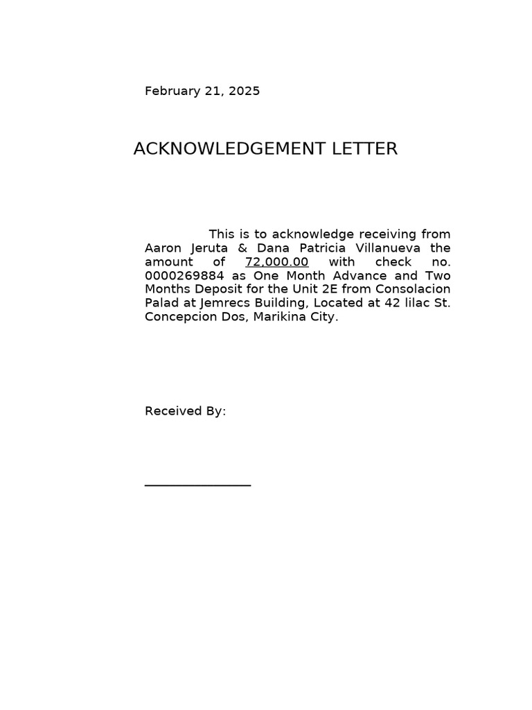 Acknowledgement Letter | PDF