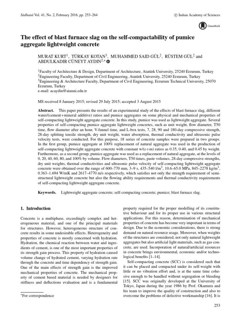 The Effect of Blast Furnace Slag On The Self-Compactability of Pumice ...