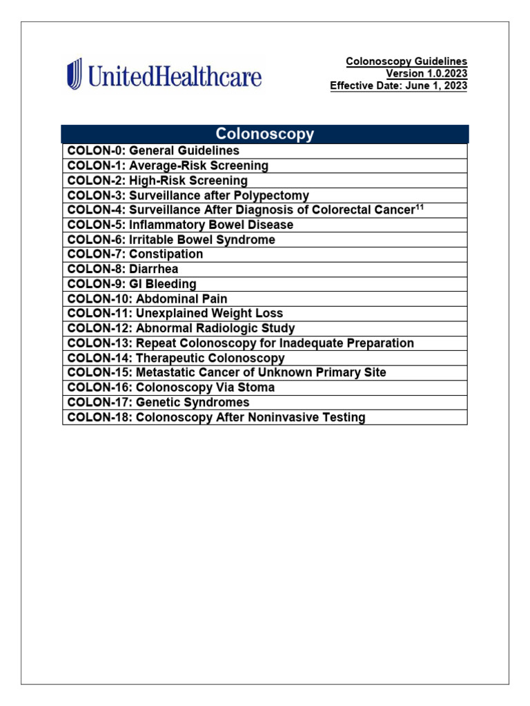 Commerical Colonoscopy Guidelines 06-01-2023 | PDF | Colonoscopy ...