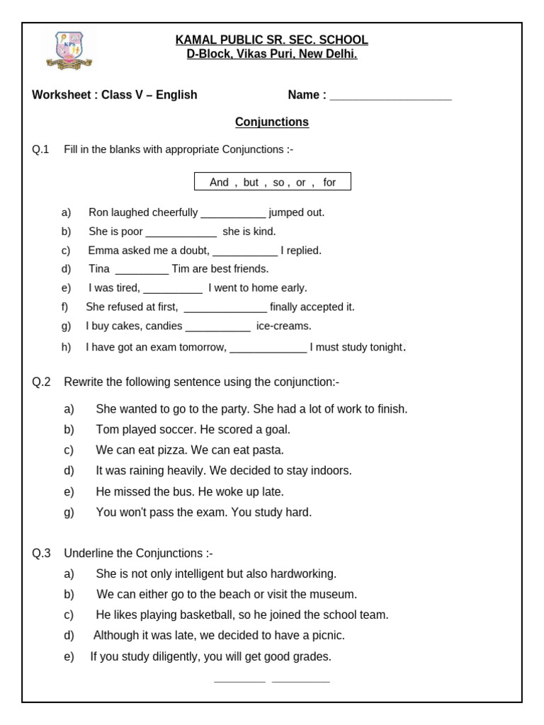 English Conjunctions Grade 5 | PDF