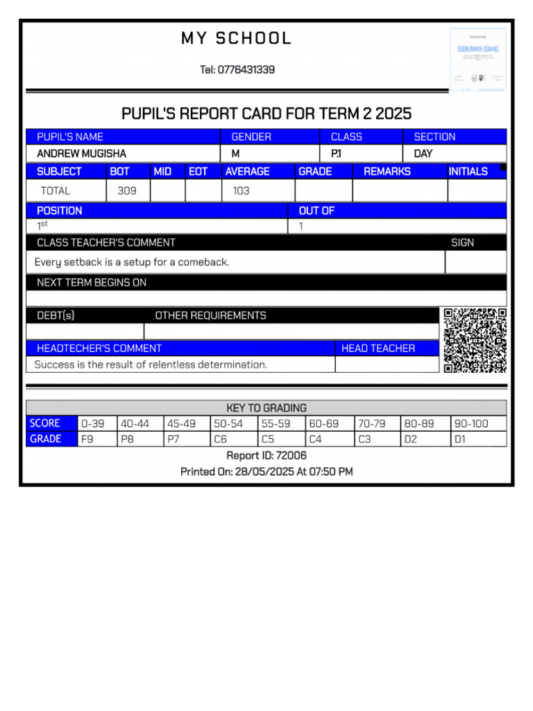 ANDREW P1 Reportcard 72006 Term 2 2025 | PDF