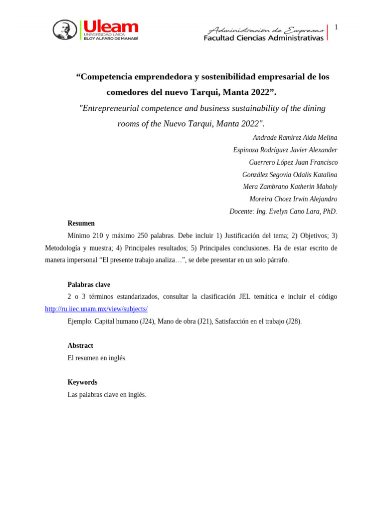 Estructura Del Proyecto MI EJEMPLO | PDF | Iniciativa empresarial | Alfa de Cronbach