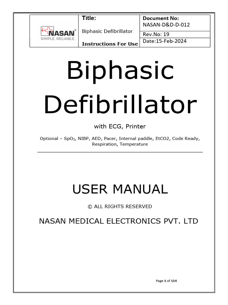 Biphasic Defibrillator User Manual | PDF | Cardiology | Cardiovascular ...