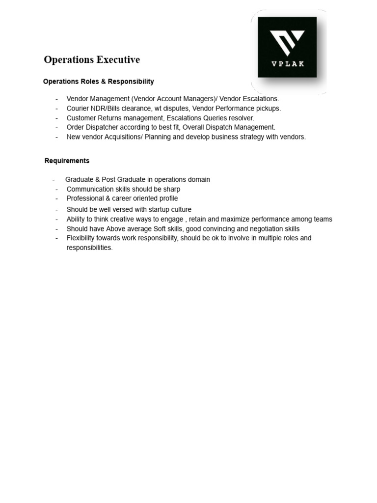Operation Executive JD | PDF