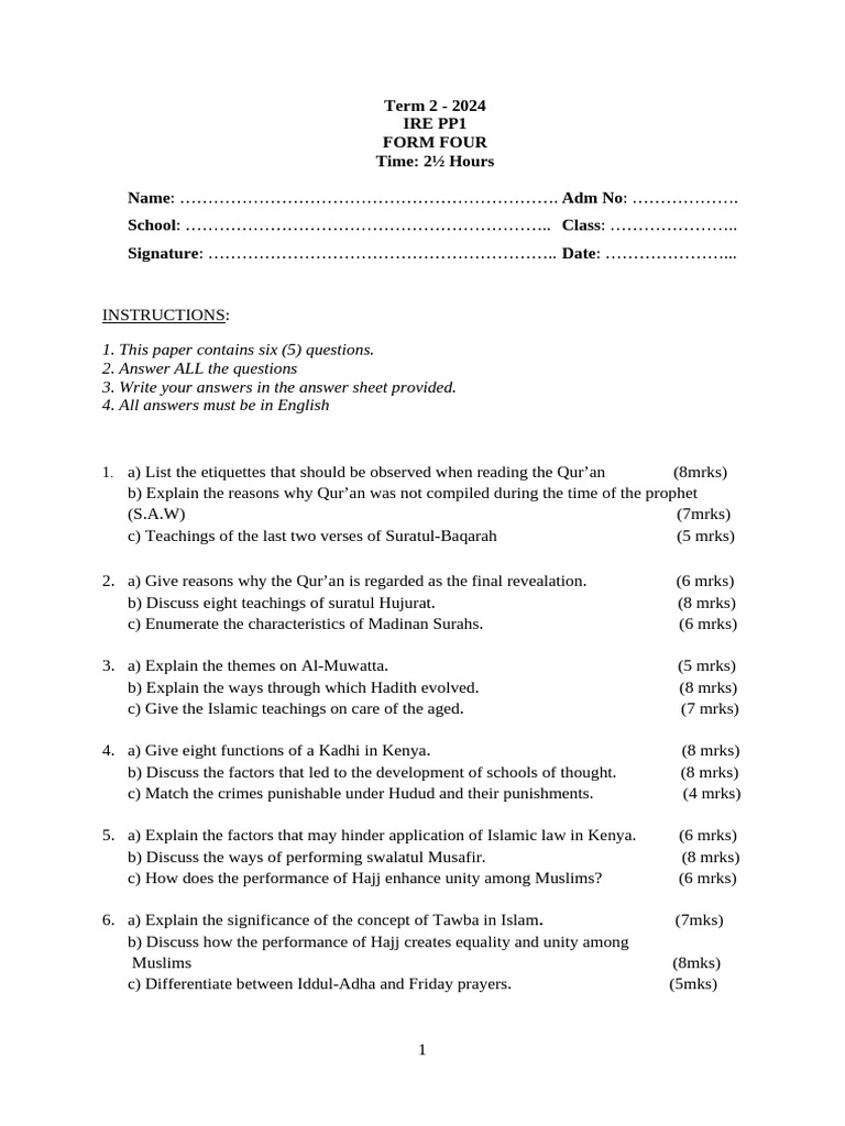 I.R.E. Paper 1 Question Paper | PDF