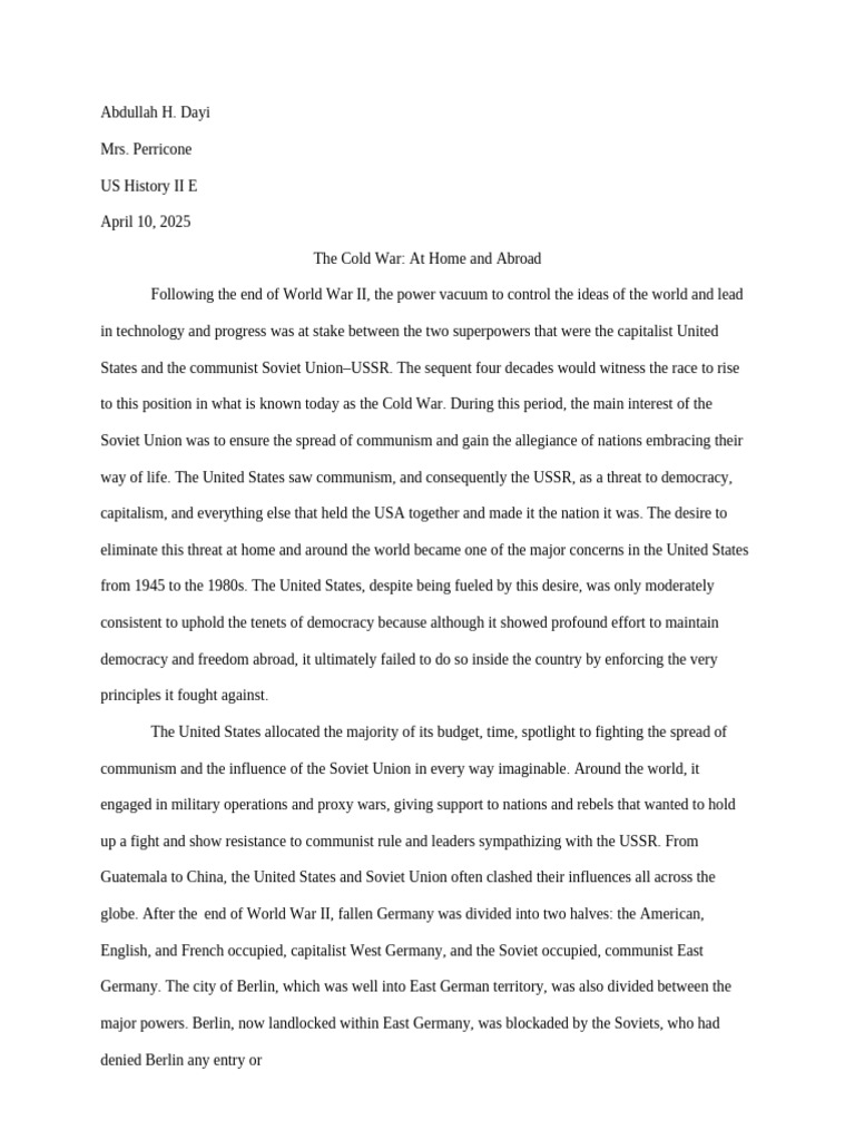 Abdullah Dayi - The Cold War - at Home and Abroad - Essay | PDF ...