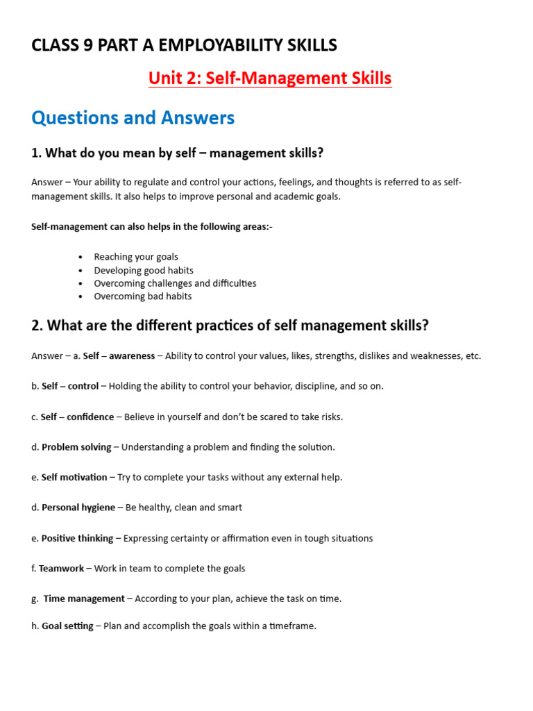 Self-Management Skills for Class 9 | PDF | Goal | Disciplines