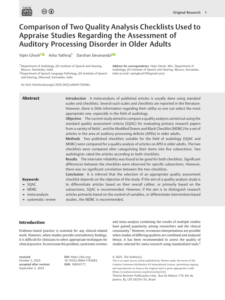 Comparing SQAC and MDBC Checklists | PDF | Audiology | Sound