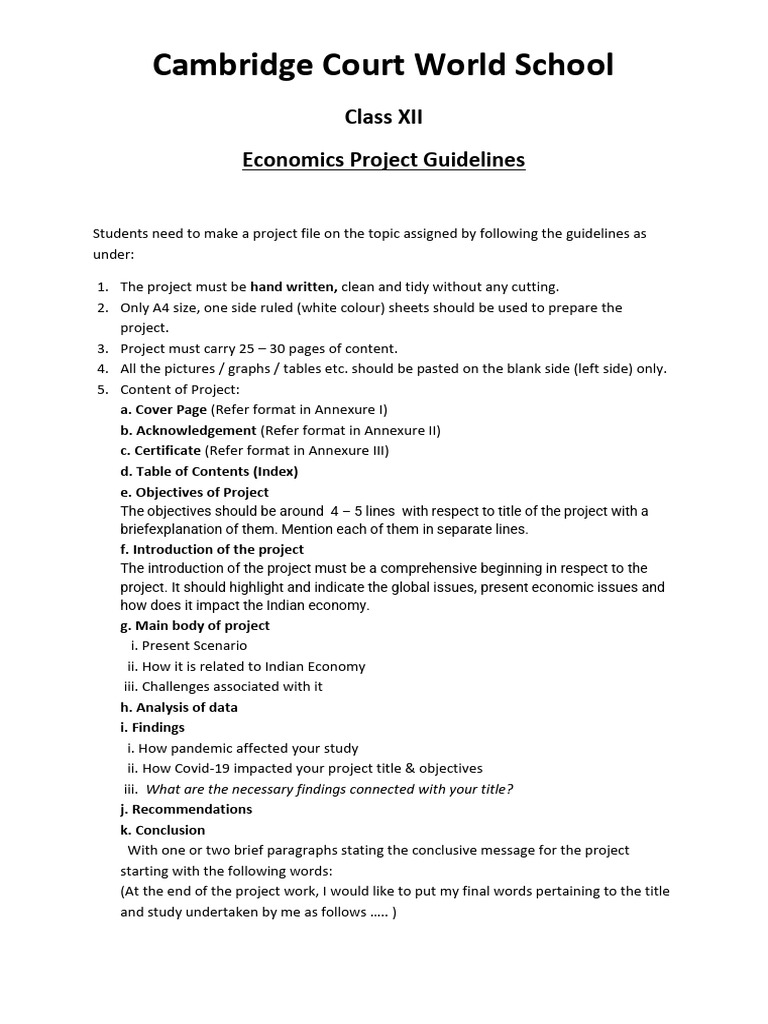 Class 12 Economics Project Guidelines | PDF | Economies
