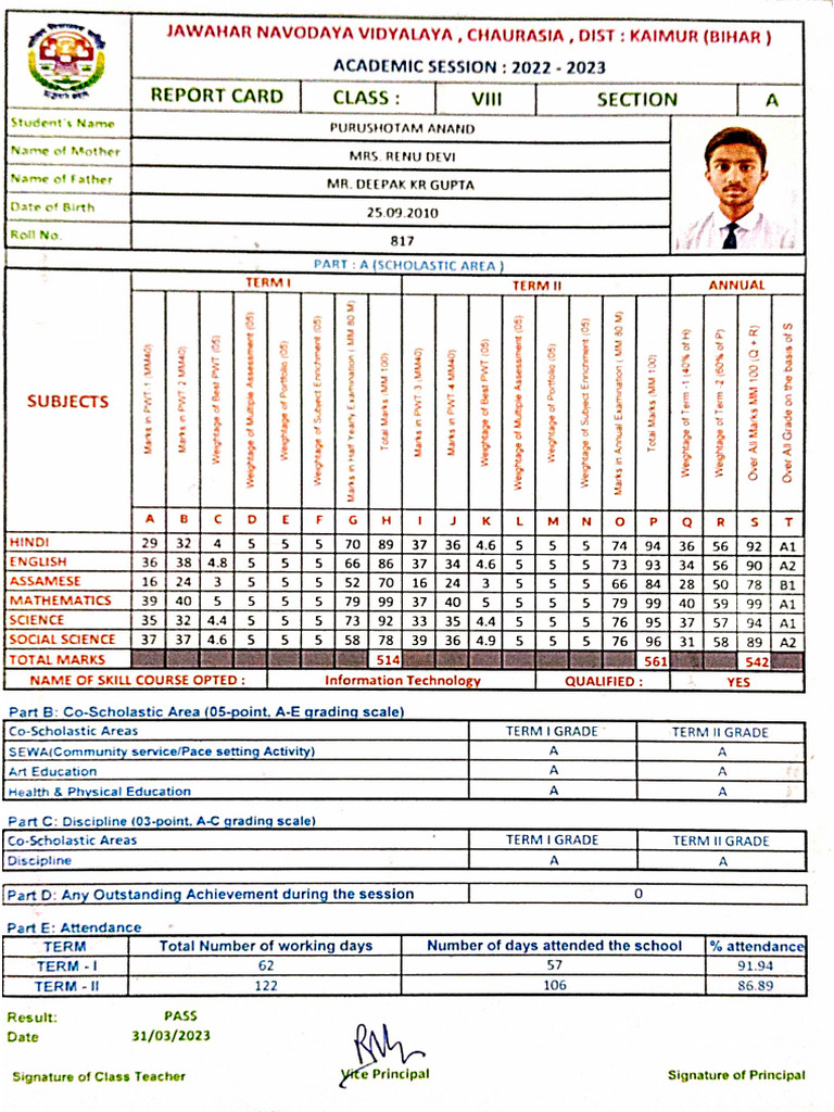 Puru 8 Marksheet | PDF