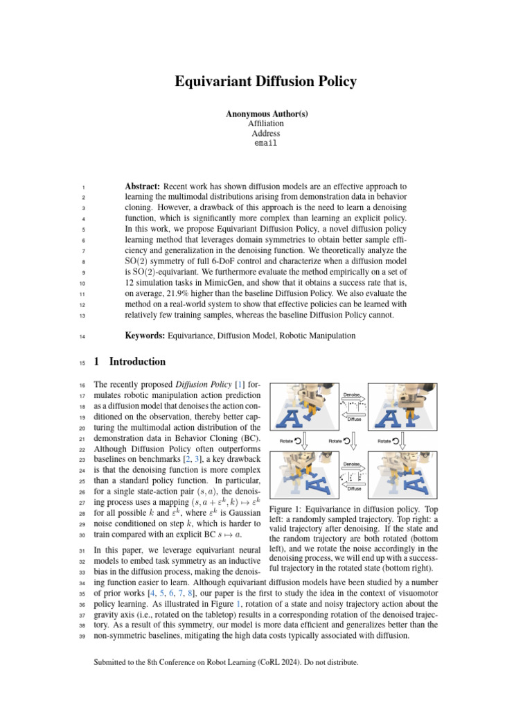334 Equivariant Diffusion Poli | PDF | Group Representation | Matrix ...