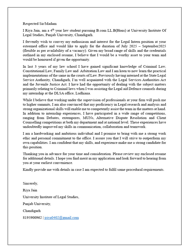 Legal Internship Application by Riya Jain | PDF | Justice | Crime ...