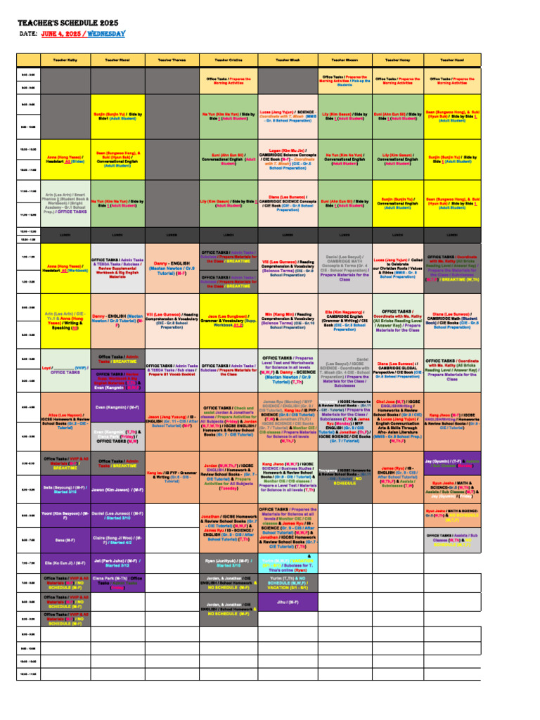 Teachers Schedule 2025 June 4 | PDF | Educational Assessment And Evaluation | Learning Methods