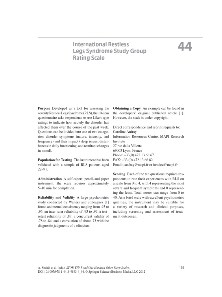 International Restless Legs Syndrome Rating Scale | PDF | Prevalence ...