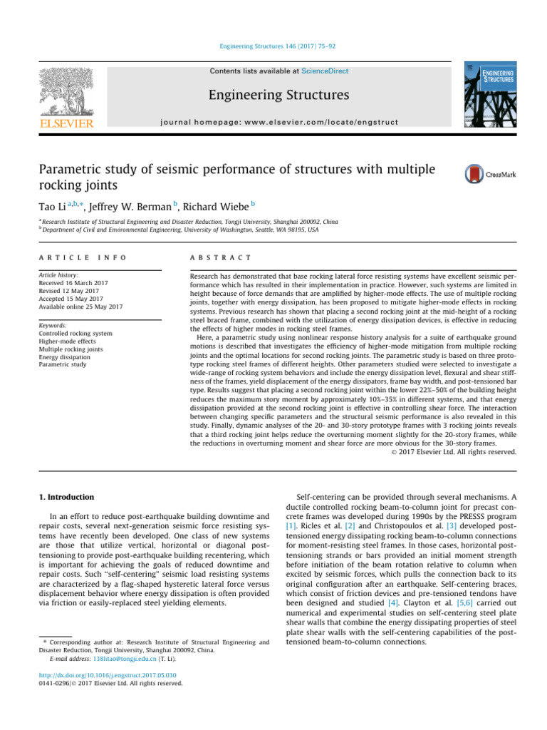 Parametric Study of Seismic Performance of Structures Wi 2017 ...