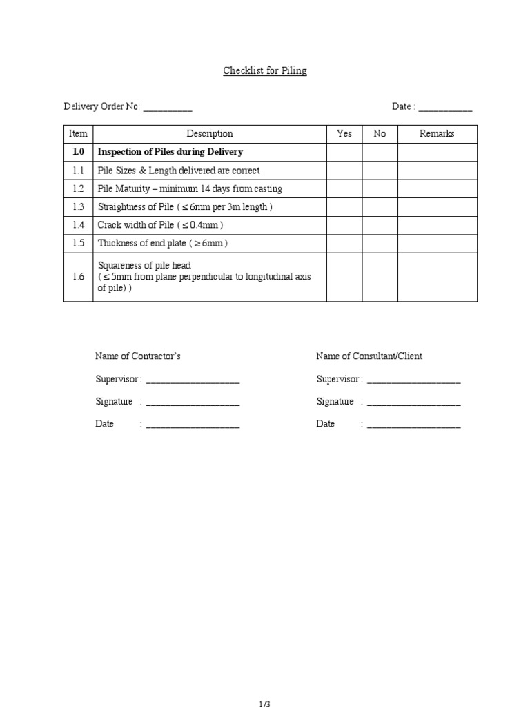 Piling Checklist | PDF