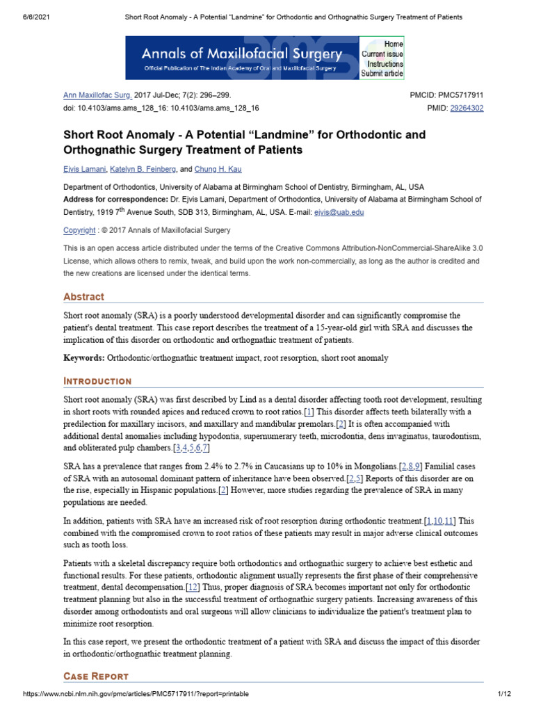 Short Root Anomaly - A Potential "Landmine" For Orthodontic and ...