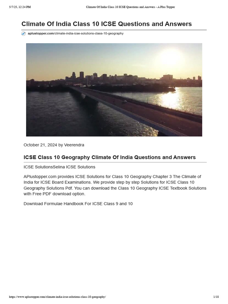 ICSE Class 10 Climate of India Q&A | PDF | Monsoon | Rain