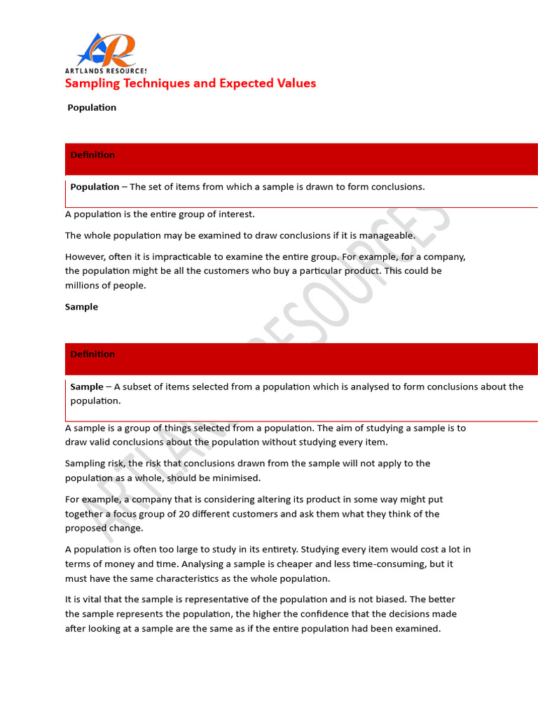 Sampling Techniques and Expected Values-11 | PDF | Sampling (Statistics ...