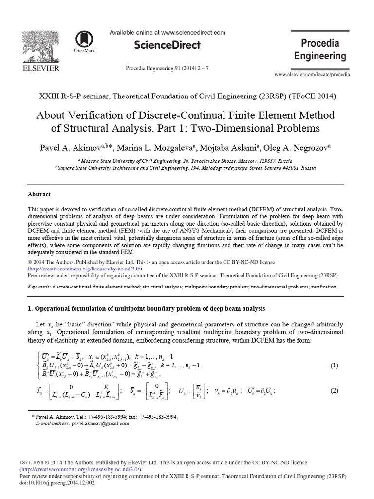 About Verification of Discrete Continual Finite Element Method of Structural Analysis Part 1 Two ...