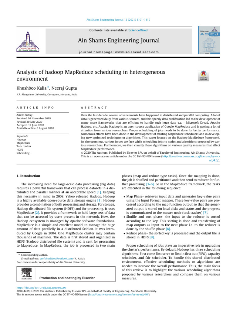 Analysis of Hadoop MapReduce Scheduling in Heterog 2021 Ain Shams Engineerin | PDF | Apache ...