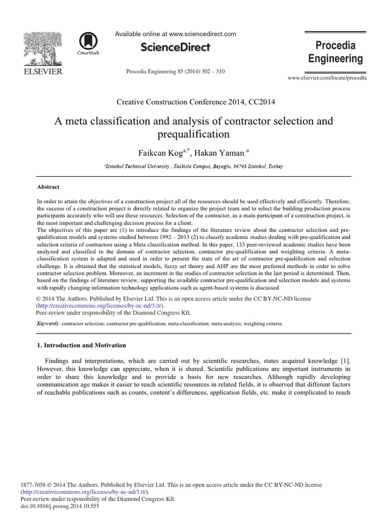 A Meta Classification and Analysis of Contractor Selection and ...