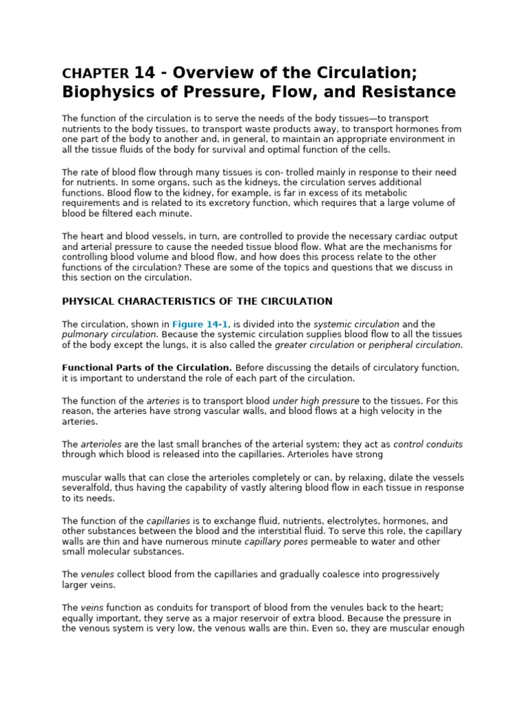 Overview of The Circulation Biophysics of Pressure, Flow, and ...