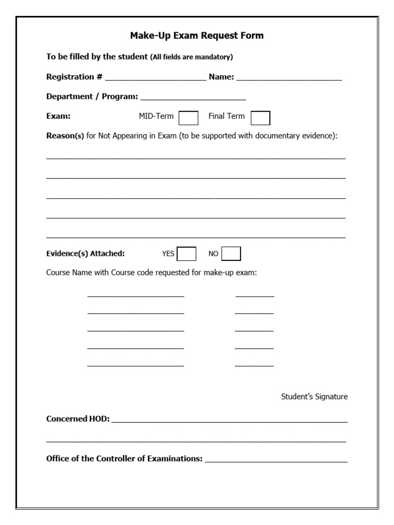 Make Up Exam Request Form | PDF