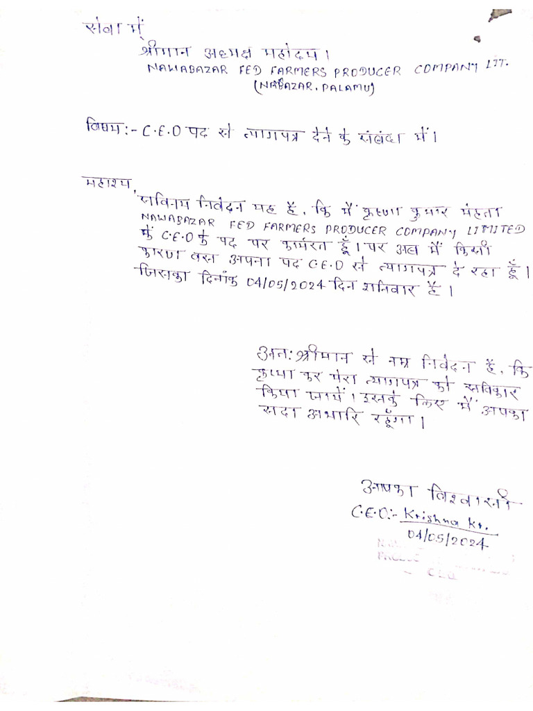 Resignation Krishna Kumar CEO Nawa Bazar | PDF