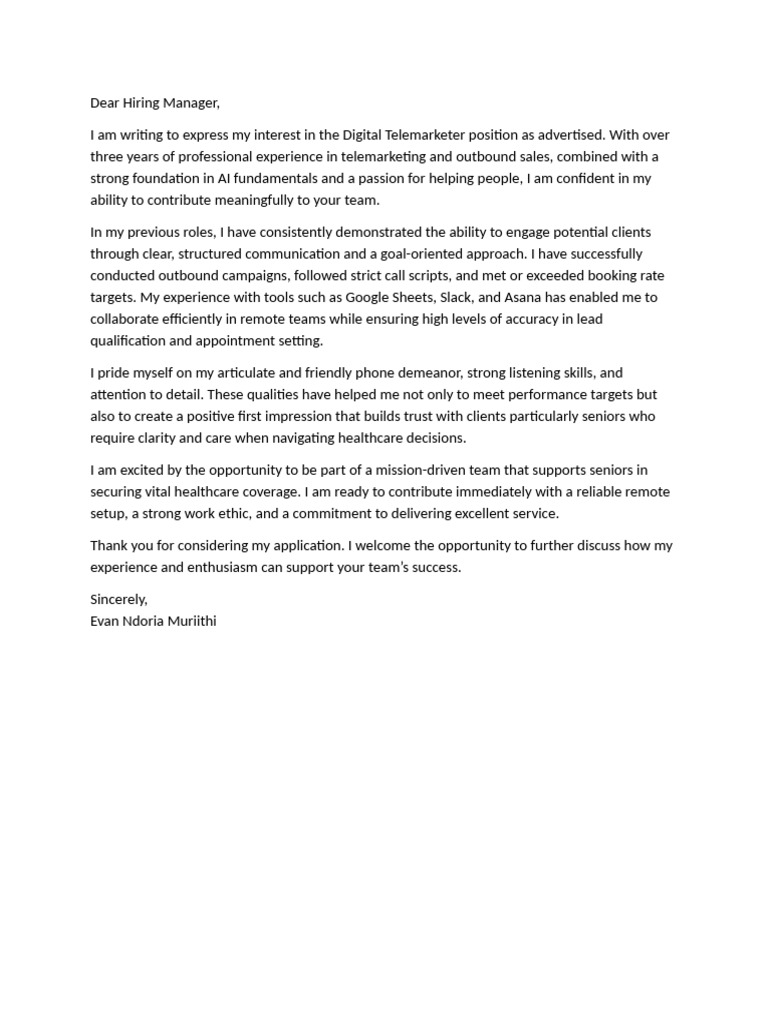 Cover Letter for Digital Telemarketer | PDF