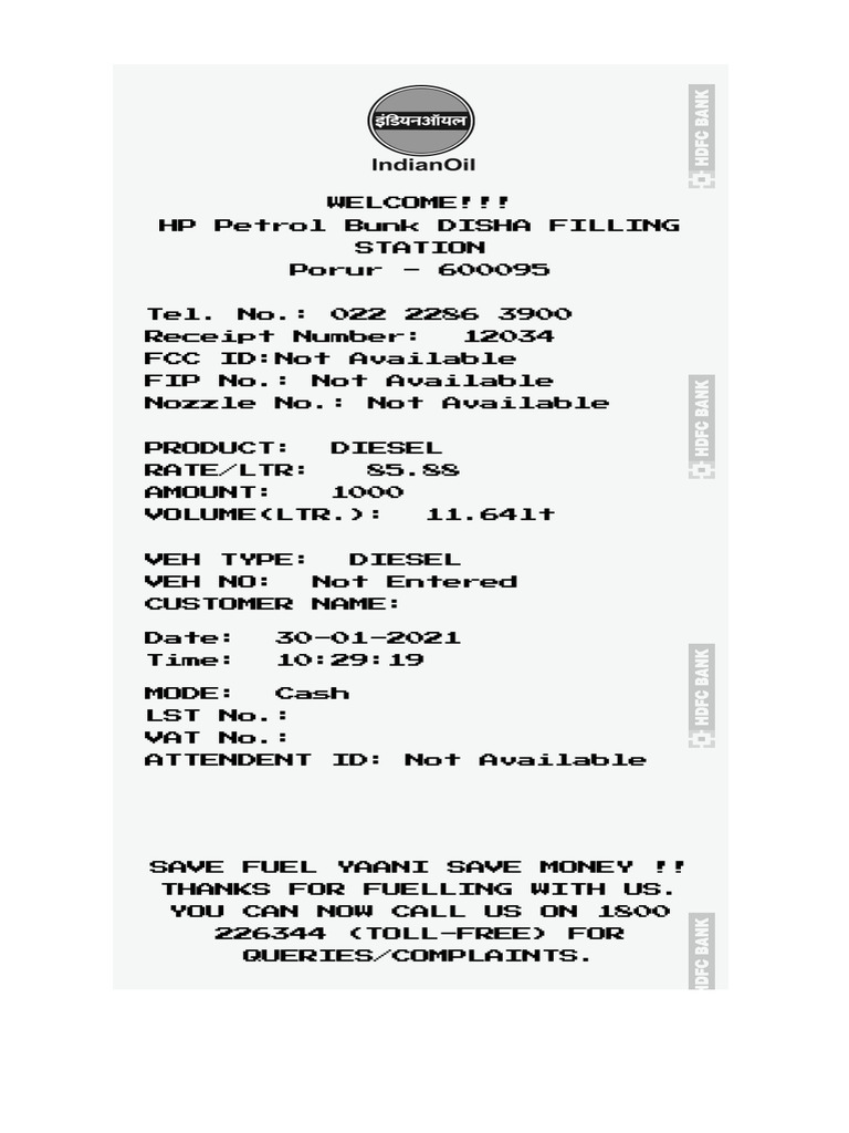 Diesel Fuel Receipt from Disha Station | PDF