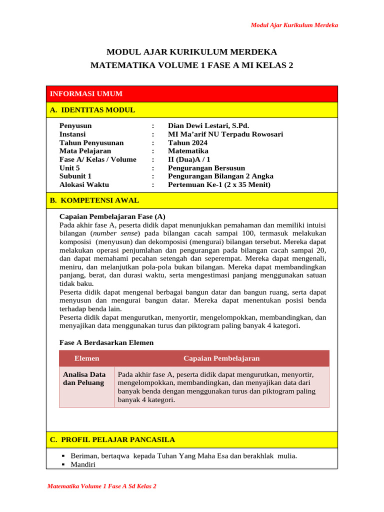 5. Modul Ajar MTK Kelas 2 - BAB 5 | PDF