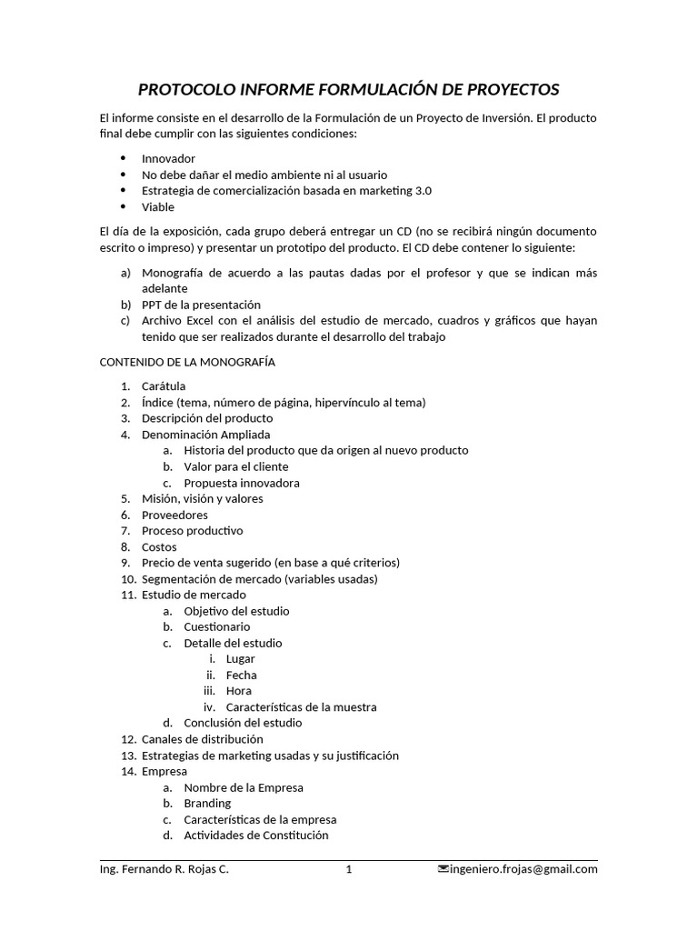 Protocolo Informe Formulación de Proyectos | PDF | Business | Marketing