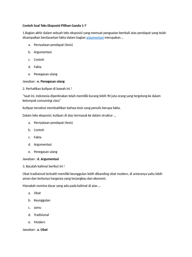 Contoh Soal Teks Eksposisi Pilihan Ganda 1 | PDF