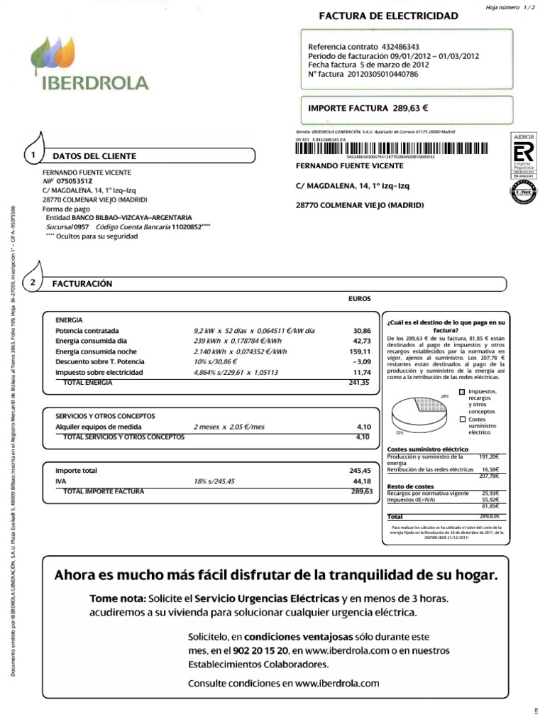 Factura Iberdrola Marzo | PDF | Euro | Energia electrica