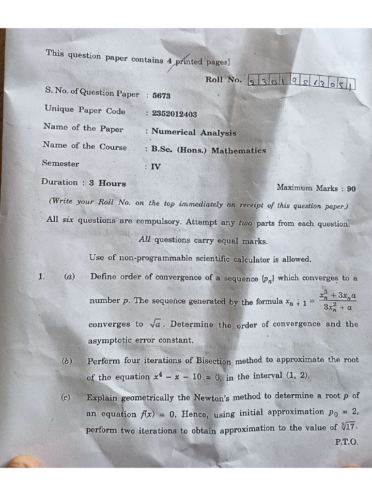 Numerical Analysis 2024-24 DU Pyq Math Sem 4 | PDF