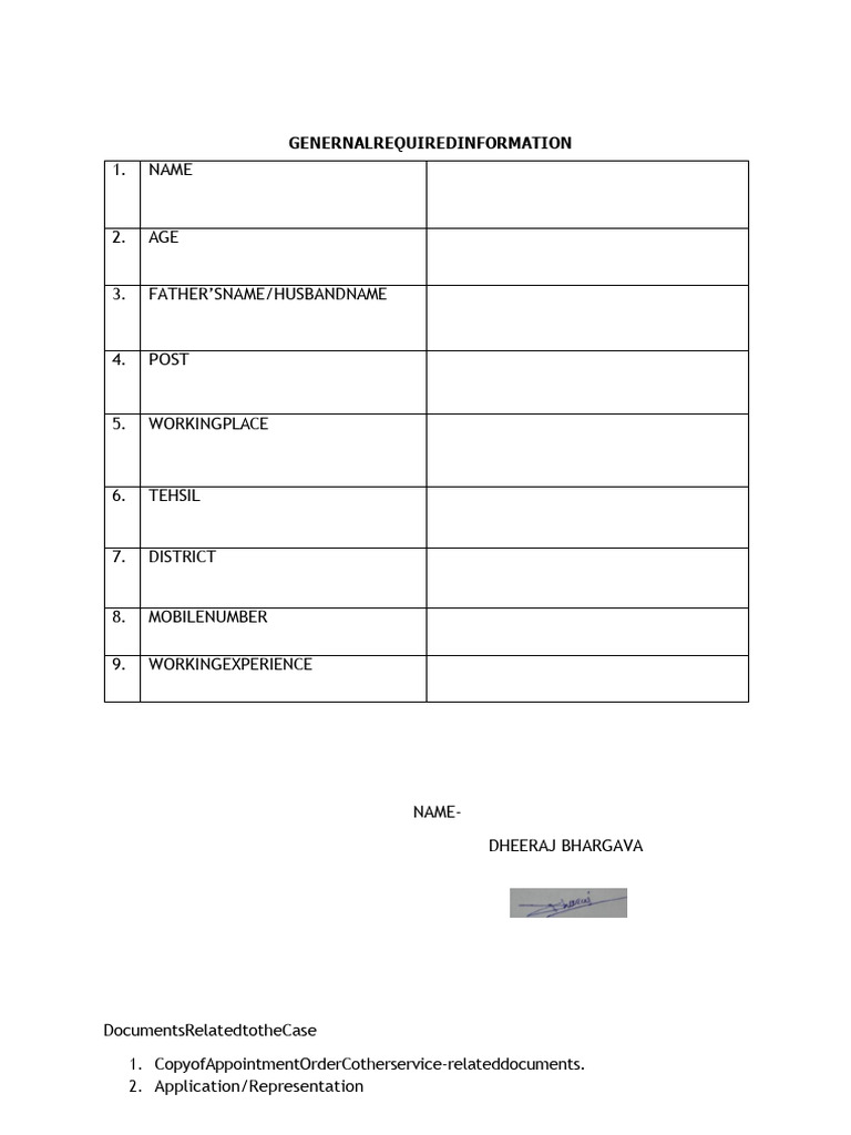 General Information Form DHEERAJ BHARGAVA | PDF