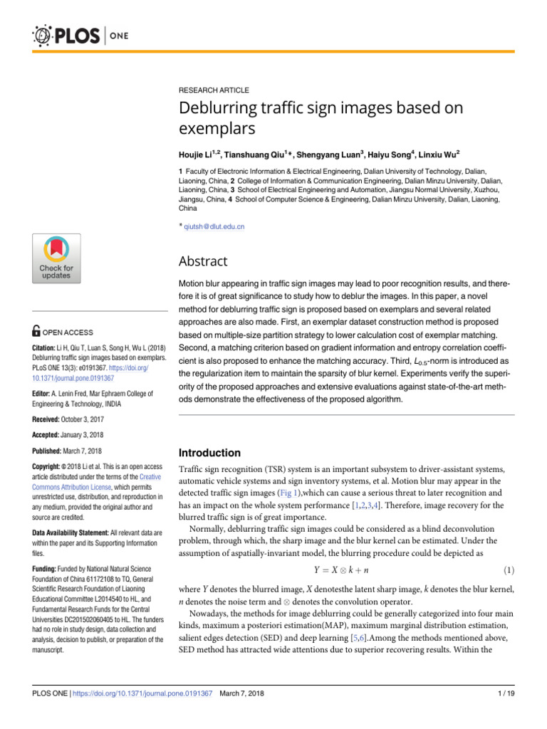 Deblurring Traffic Sign Images Based On Exemplars | PDF | Convolution ...