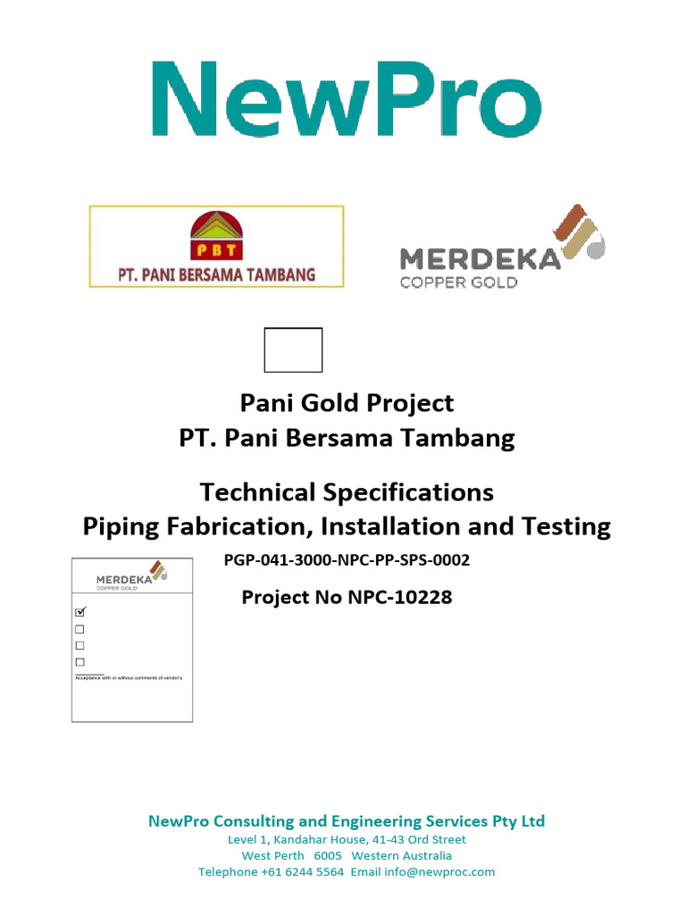 PGP 041 3000 NPC PP SPS 0002_Rev.0 Piping Fabrication, Installation and ...