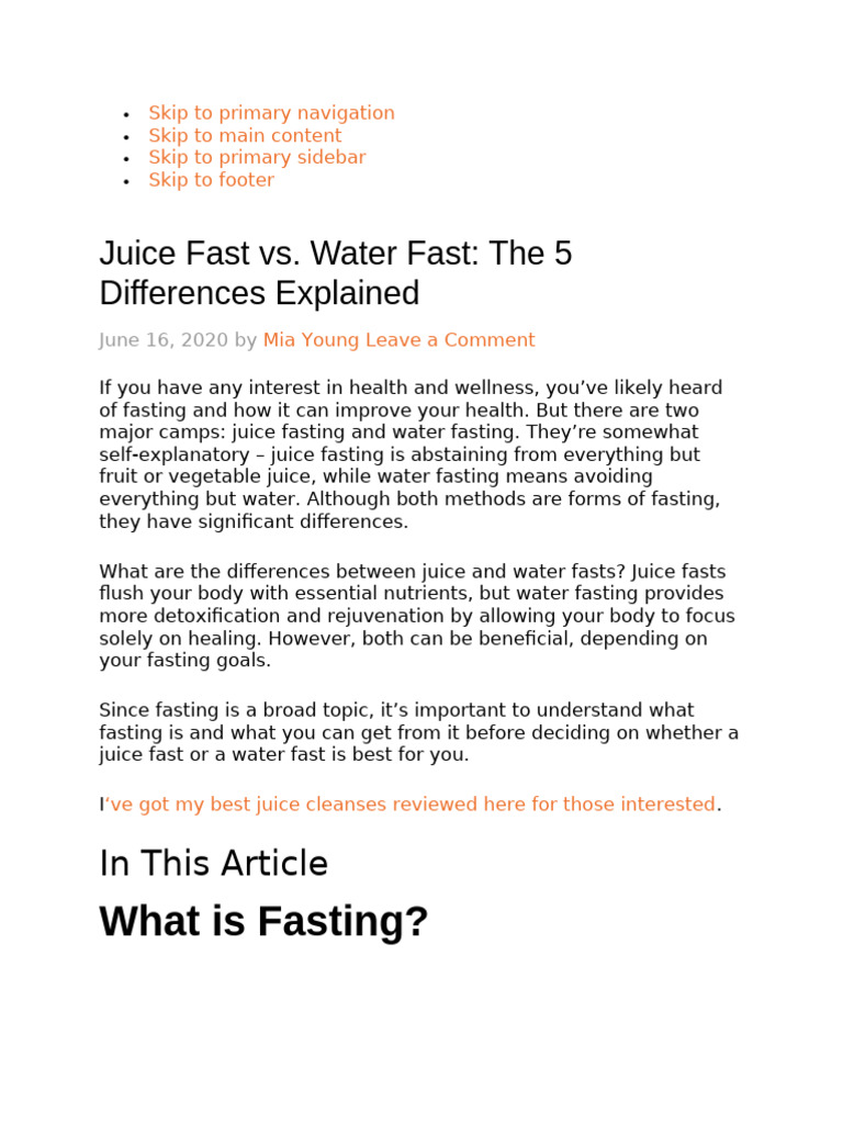 Juice Fast vs. Water Fast Explained | PDF | Ketosis | Fasting
