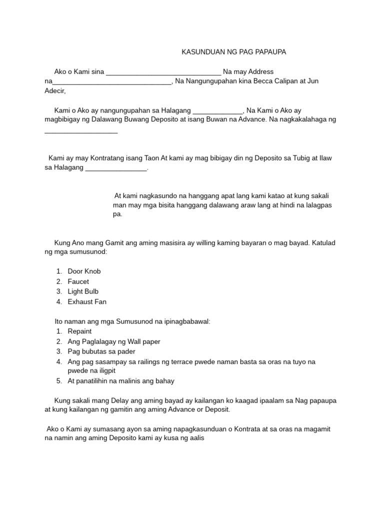 Kasunduan NG Pag Papaupa-5 | PDF