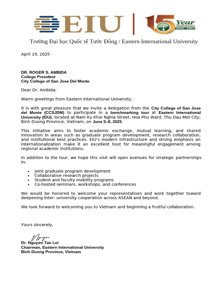 Invitation for Academic Benchmarking Tour | PDF