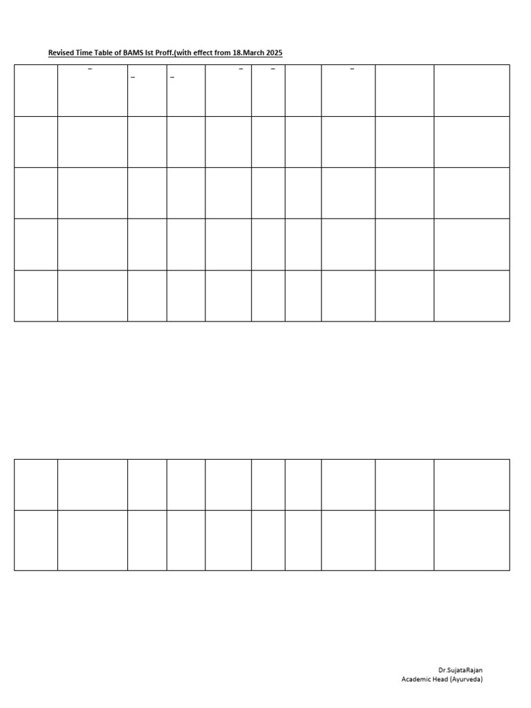 Revised Time Table First Prof BAMS | PDF | Medicine | Ayurveda