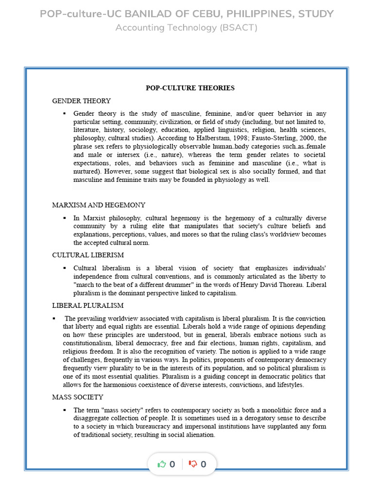 Pop Culture Theories and Gender Analysis | PDF | Gender | Gender Studies