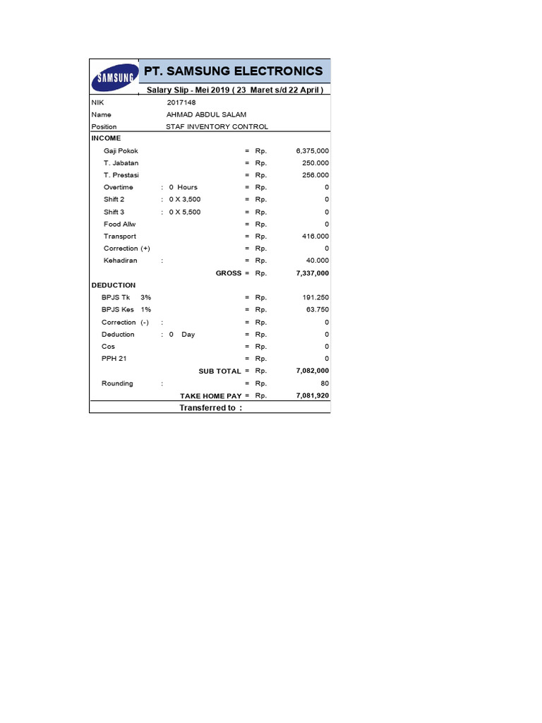 Samsung Salary Slipnbfg | PDF