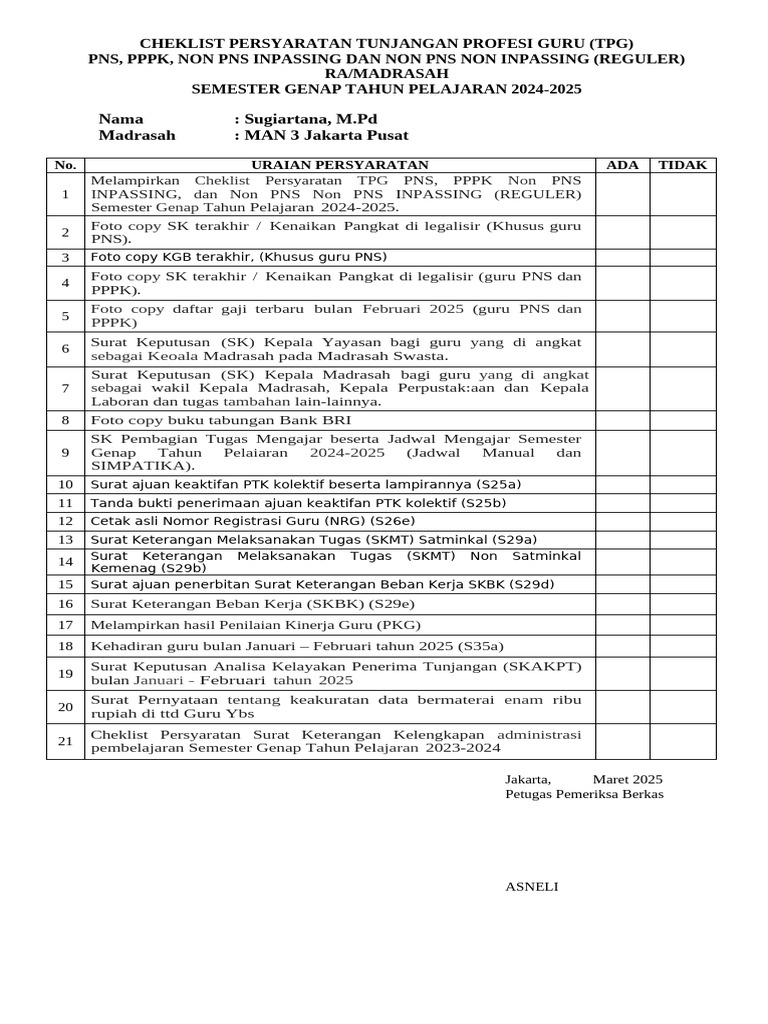 Surat Pernyataan, Cheklis Simpatika 2025 (Simpatika) Baru | PDF