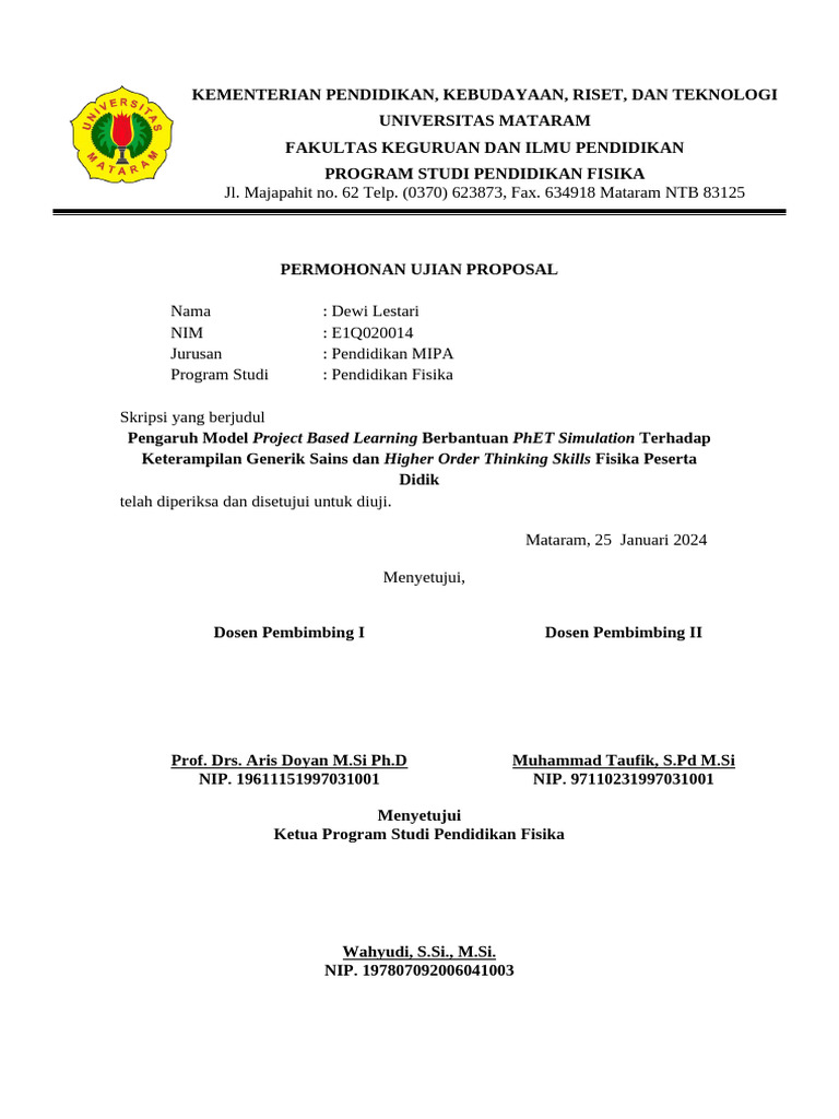 Ujian Proposal Skripsi Pendidikan Fisika | PDF